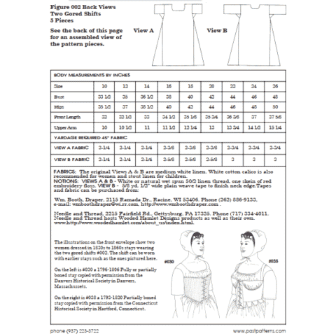 Early 1800s Ladies' Gored Shift Sewing Pattern | Past Patterns 0002